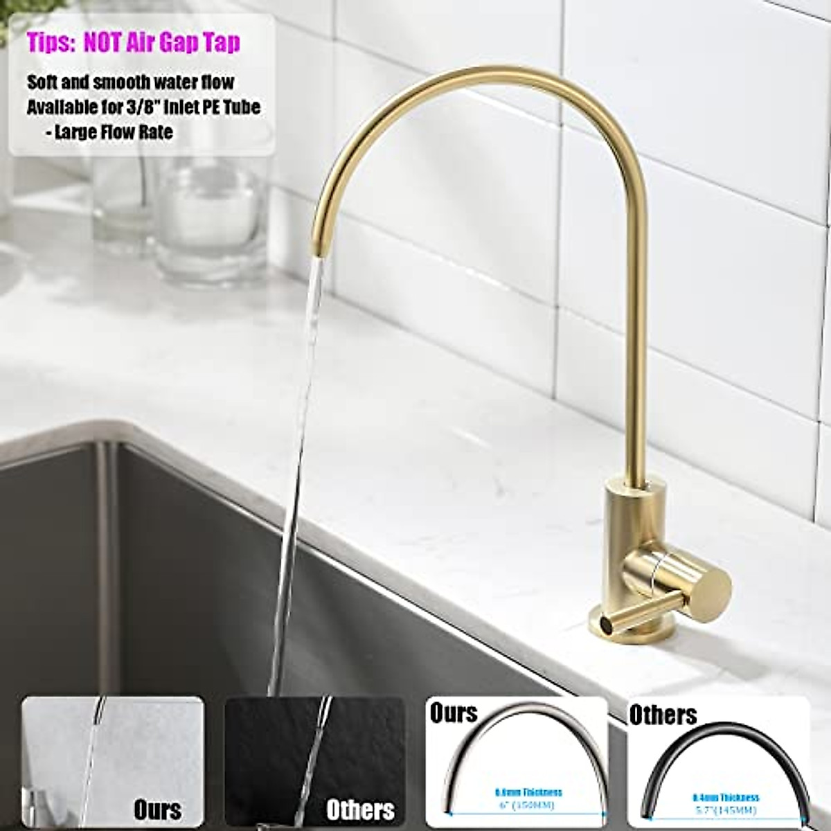 Havin Gold Drinking Water Faucet,Brushed Gold Reverse Osmosis Faucet,Water Filter Faucet for Kitchen Sink Use,Beverage Faucet,Lead-Free Stainless Steel(Brushed Gold)
