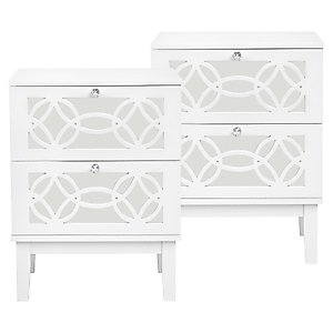 VINGLI White Nightstand Set of 2, Nightstands with Mirror Front Drawers, Bed Side Table/Night Stand, Modern Nightstand, Mirrored Nightstand with Drawer for Bedroom, Kids’ Room, Living Room, Wood
