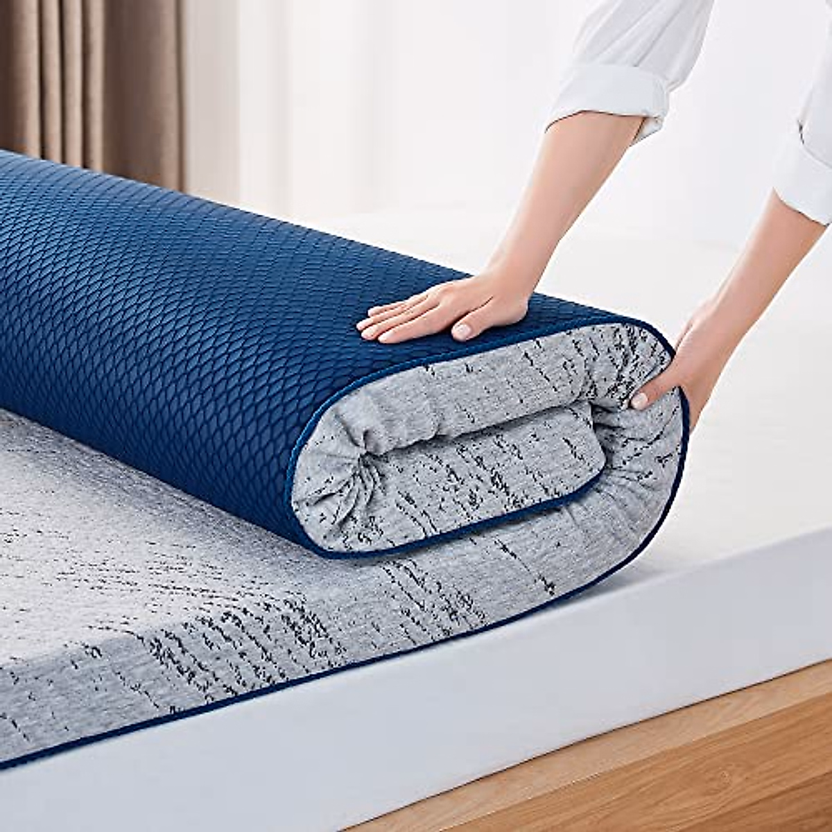 LINSY LIVING Mattress Topper Twin, 3-inch Bamboo Charcoal Infused Memory Foam Mattress Topper, Twin Size Bed Topper with Removable Bamboo Fiber Cover, Ventilated Design, CertiPUR-US Certified