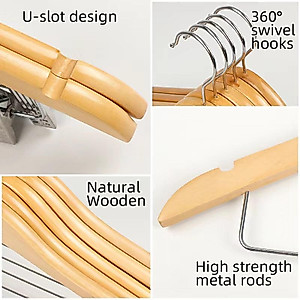 10 Pack Wooden Hangers with Clips Suit/Jacket/Skirt/Coat/Dress/Blouse (Natural)