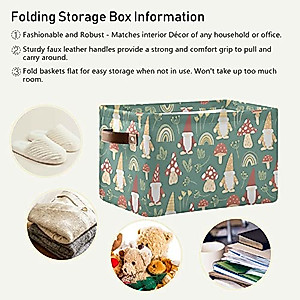 Kigai Mushroom Gnomes Storage Basket with Handles Collapsible Storage Bins Canvas Fabric Storage Organizer for Shelves Closet Bedroom Living Room 2Pack