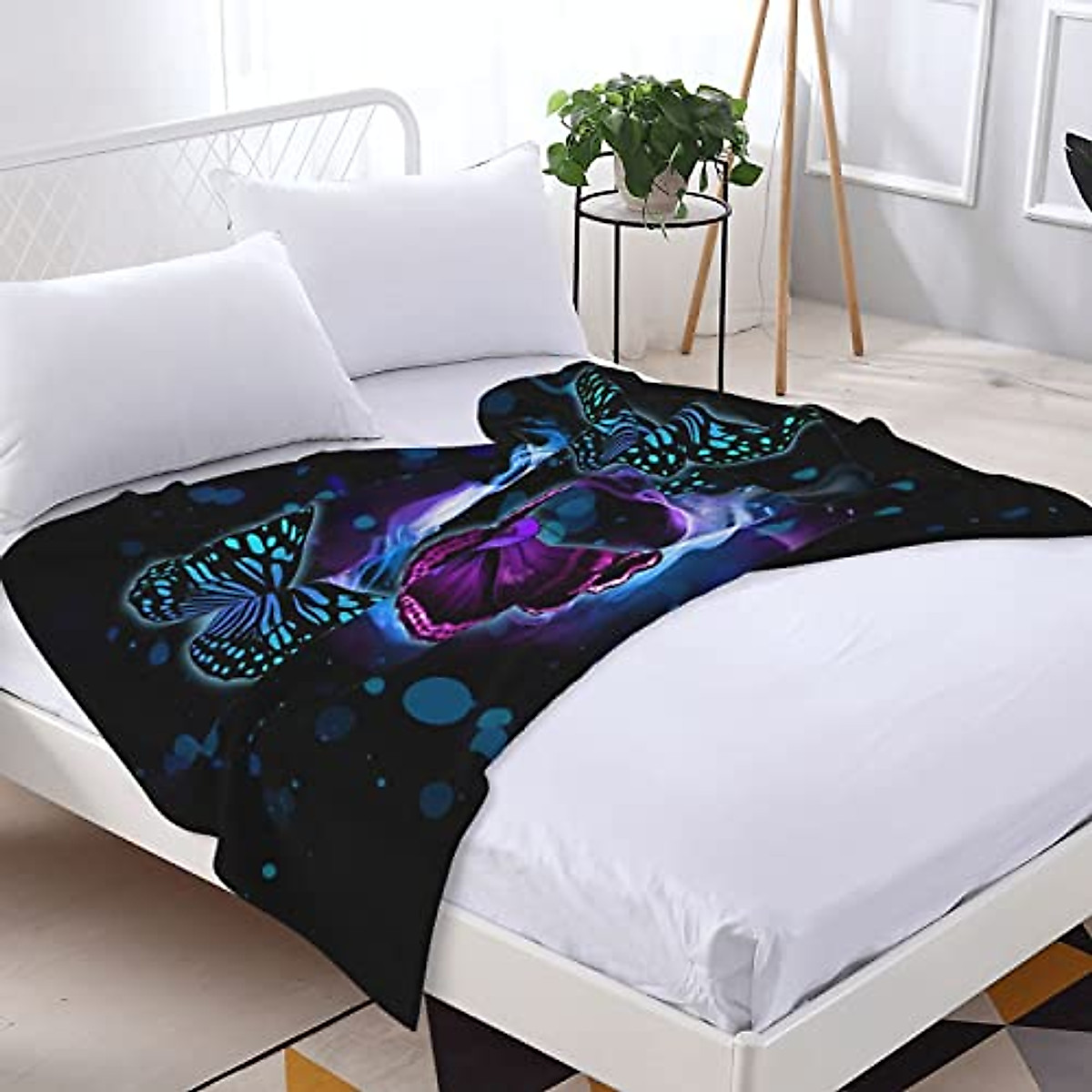 Butterfly Blanket for Girls, Purple Throw Blankets Butterfly Gifts for Women, Soft Cozy Blanket for Couch Sofa, Flannel Lightweight Travel Blanket for All Season, 50"x60"