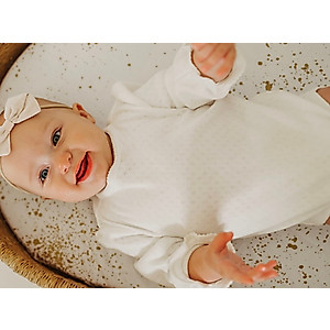 NODNAL CO. 3 Fitted Gold Bassinet Sheets Set for Baby Girl - 100% Oeko-TEX Cotton - Shimmery Glitter Geometric Shapes, Dots and Lines - Cradle/Moses Basket Hourglass, Oval & Rectangle Mattress Sheet