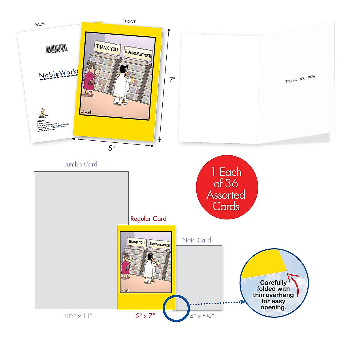 NobleWorks - 36 Assorted Set Funny Mixed Occasions Cards Bulk Box w/Envelopes, Humor Birthday Get Well Friendship (36 Designs, 1 Each) - Whyatt's Wide Variety AC9382XXG-B1x36