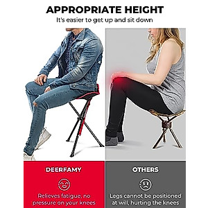 DEERFAMY Folding Camping Tripod Stools, Portable 3 Legs Tall Slacker Chair Tripod Seat for Outdoor Hiking Hunting Fishing Picnic Travel Beach BBQ Garden Lawn with Storage Bag, Red