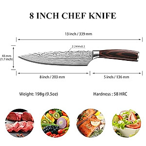 Sunnecko Chef Knife 8 inch,High Carbon Stainless Steel Kitchen Knife,Ultra Sharp Gyutou Cutting Knife with Sheath and Gift Box for Family & Restaurant