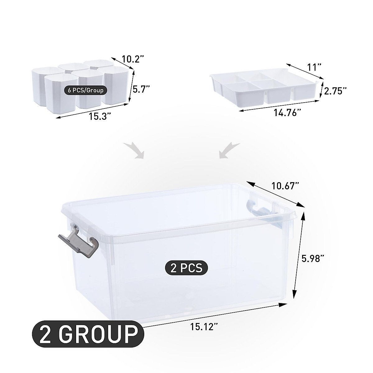 Citylife 17 QT Plastic Storage Box with Removable Tray and 6 Detachable Tall Inserts Craft Organizers and Storage Clear Storage Container for Organizing Crayon, Craft, Sewing, Playdoh