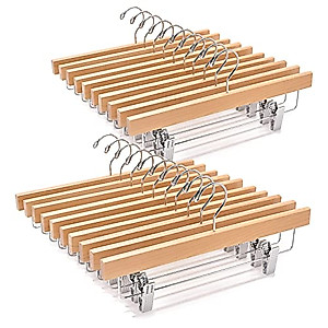 HOUSE DAY Wooden Pants Hangers with Clips 25 Pack, Wood Skirt Hangers for Women, 14 Inch Hangers for Pants with Clips, Solid Wood Pants Hangers for Men.360 Swivel Hook Bottom Hangers- Natural