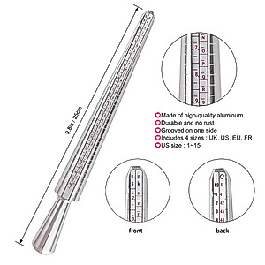 Meowoo Ring Sizer Measuring Tool Set, Ring Gauges with Finger Sizer Mandrel Ring Sizer Tools for Jewelry Sizing Measuring