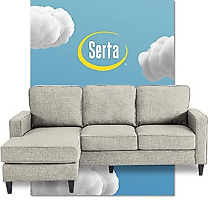 Serta Harmon Reversible Sectional Sofa, Modern L-Shaped Couch for Small Spaces, Soft Fabric Upholstery, Square Arm, Light Gray