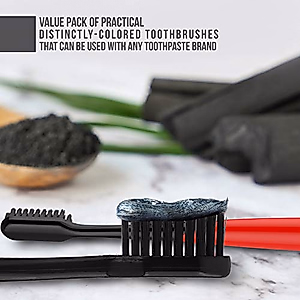 Charcoal Black Toothbrush [Gentle Soft] Slim Teeth Head Whitening Brush for Adults & Children [Family Pack] - Ultra Soft Medium Tip Bristles