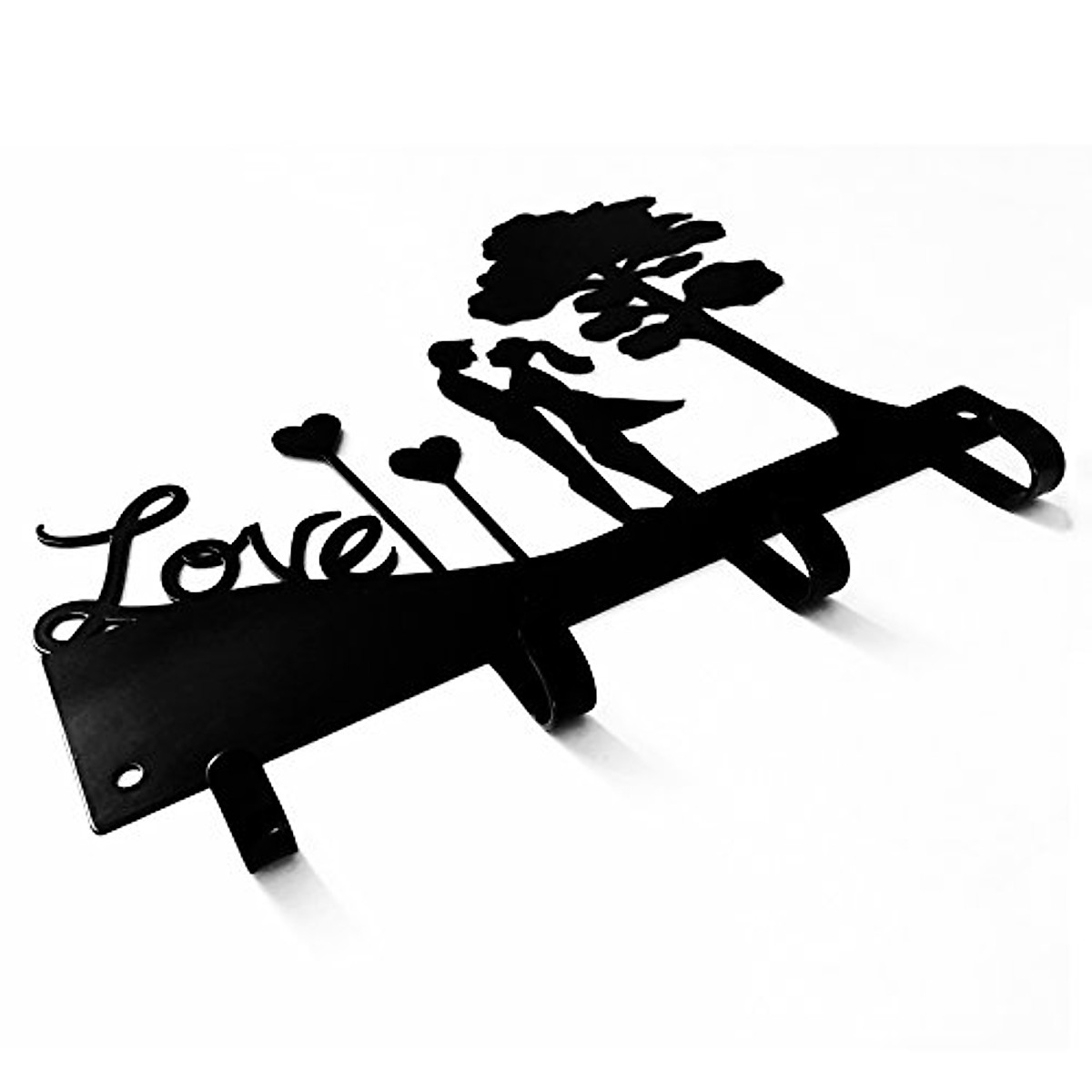 Love Couple Key Holder | Key Holder for Wall | Key Rack Organizer for Entryway and Kitchen - Wall Mount | Housewarming Gift | 4 Hook Key Holder | Black Metal Key Hanger