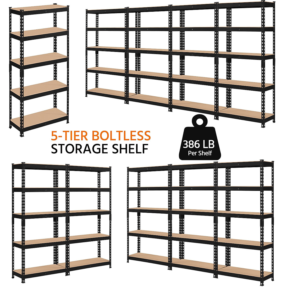 Yaheetech Storage Shelves 5 Tier Garage Shelving Heavy Duty Garage Shelves Adjustable Metal Shelving Unit Utility Rack Industrial Shelving for Warehouse Pantry Closet, 27.5"W x 12"D x 60"H, Black