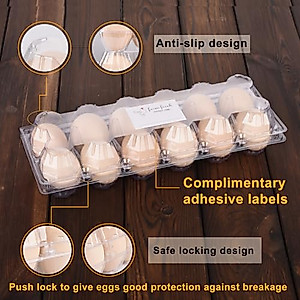 Gorander Clear Plastic Egg Carton for 12 Eggs,100 Packs Egg Tray Reusable Large Size Egg Cartons with Labels Perfect for Refrigerator Chicken Farm Markets（Large size）