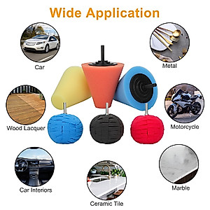 Linkstyle 6PCS Car Wheel Hub Drill Buffing Sponge Pads Kit, 3 inch Shank Polishing Pads for Wheel Hub Cleaning, Auto Cone Metal Polish Buffing Polishing Ball