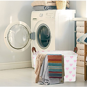 HKEC Rectangle Pink Heart Gift Basket,Girl Storage Basket,Pink Easter Basket,Kids Toys Bin for Playroom Bedroom,Room Decor,Books Shelf Baskets（Pink Heart