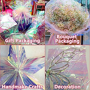 MIVIDE 34 in x 49 ft Iridescent Cellophane Wrap Roll, 2 Roll Iridescent Cellophane Wrapping Paper for Gift Baskets, DIY Crafts, Birthday, Christmas Gifts Wrapping, Flower Wrapping, Red Gold Iridescent