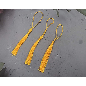 Sowaka 50 Pcs Tassel Silky Soft Mini Floss Handmade Tassels with Loop for Bookmark Jewelry Making Keychain Souvenir DIY Crafting Project Supplies Chinese Knot (Royee Gold)