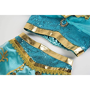 KuKiee Girls Princess Costume Halloween Cosplay Party Dress Up (5-6/120, Blue with Accessories)