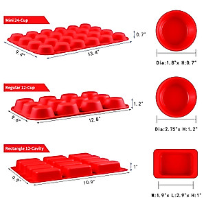 FUNBAKY Silicone Muffin Pan Including Mini 24 Cup, Regular 12 Cups Muffin Pan & 12 Cavities Mini Loaf Pan 100% Food Grade Silicone Molds, Non-Stick BPA Free Cupcake Pan Egg Bites