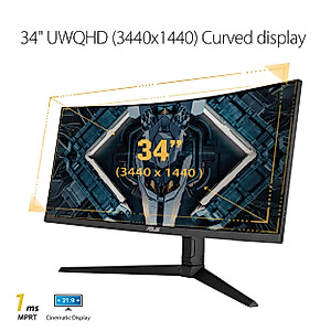 ASUS TUF Gaming VG34VQL1B 34 inches Curved HDR Monitor, WQHD (3440x1440), 165Hz, 1ms (Renewed)