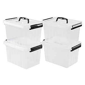 Ramddy 6 Quart Plastic Latching Storage Bin, 4 Pack Clear Container Box with Lid