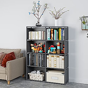 MOYIPIN Bookshelves, Assembled Storage Rack, Bedroom Living Room Vertical Cabinet Bookshelf, Double Row 8-Grid Multi-Functional Storage Equipment (Grey)