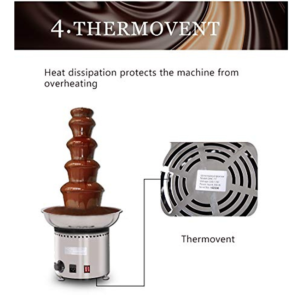 NEWTRY 6 Tiers Stainless Steel Chocolate Fondue Fountain Machine 13.23lbs Capacity 86~230℉Adjustable For Home Party Restaurant (110V)