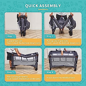 5-in-1 Baby Bedside Sleeper with Bassinet, Multifunction Bedside Baby Crib from Newborn to Toddlers, U-Shaped Diaper Changer, Safety Strap, Music Box & Hanging Toys, Baby Playard Deluxe Nursery Center