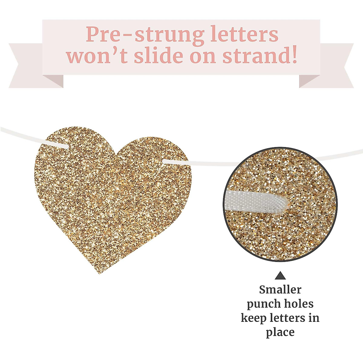 Pre-Strung Thank You Banner - NO DIY - Gold Glitter Thank You Banner - Pre-Strung Garland on 6 ft Strand - Wedding, Baby Shower, Engagement, Employee Appreciation Decorations. Did we mention no DIY?