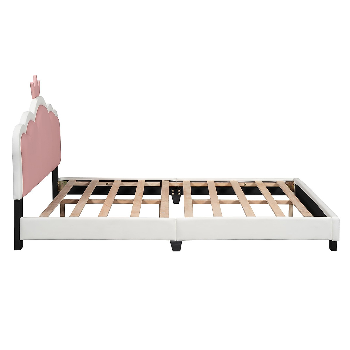 Upholstered Platform Bed, Pink Cute Cartoon Elements Princess Bed Fun Bed, Wood Full Size Bed Frame with Crown Shaped Headboard, Kids Bedroom Furniture Cute Bed Upholstered Bed