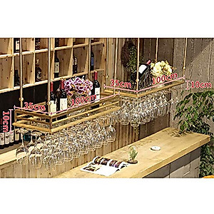Wine Glass Rack Inverted Wine Rack Simple Style Iron Hanging Wine Glass Holder Ceiling Decorative Frame J1114, PIBM, b, 60x35cm