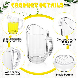 Tessco 6 Pcs Plastic Pitchers 60 Ounce Clear Restaurant Jug Large Water Pitcher Carafe Serve Milk Tea Juice Drink for Parties Container Dispenser Beer Jar