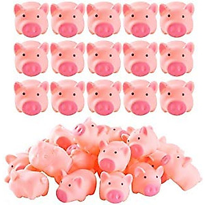 LOUHUA 50 Pieces Mini Rubber Pigs Bulk Baby Bath Toy Pink Tiny Piggies Squeaky Pig Toys for Shower Birthday Party Gift Decoration
