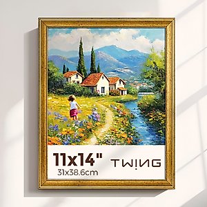 TWING 11x14 Gold Picture Frames Displays 8x10 Photo Frame with Mat or 11x14 Without Mat,Rustic Gold Photo Frame Collage for Wall Decor Mounting or Table Display, Ideal to Family and Friends