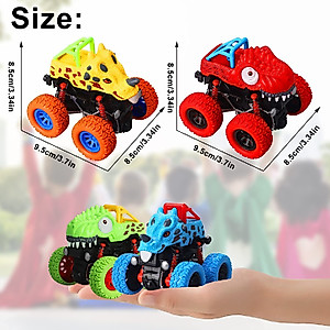 aovowog Monster Truck for Boys, 4 Pack Pull Back Cars, Friction Powered Cars for Kids, Dinosaur Truck Toys for 3 4 5 6 Year Old Boys - Christmas Birthday Party Gift for Kids