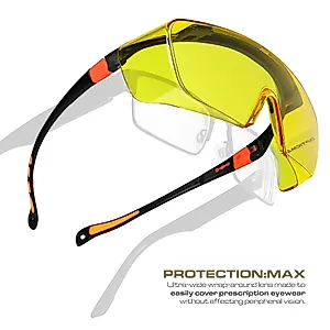 Optic Max Safety Glasses That Fit Over Your Prescription Eyewear. Anti- Fog & Scratch Wraparound Lenses, Adjustable Arms