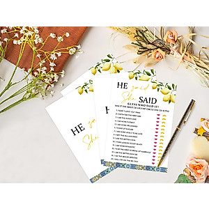 Blue Tiles and Lemons He Said She Said Game for 30 Guests with Game Cards, Lemons Bridal Shower Game, Modern Bridal Shower Decorations, Wedding Shower or Bachelorette Party Supplies - 02
