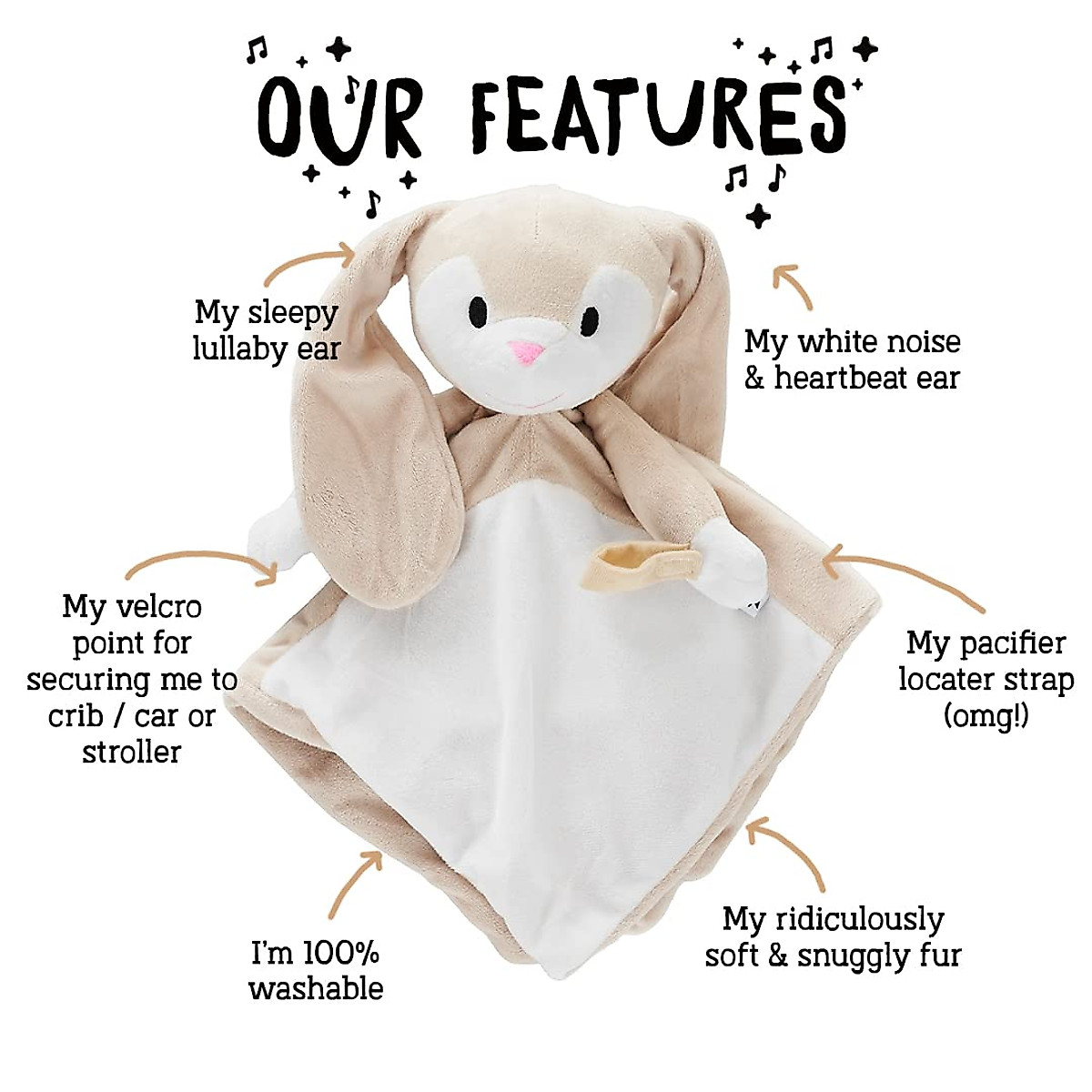 Riff Raff Baby Sleep Soother Lullaby and White Noise Infants & Toddlers - Bunny Lovey Snuggle Security Blanket