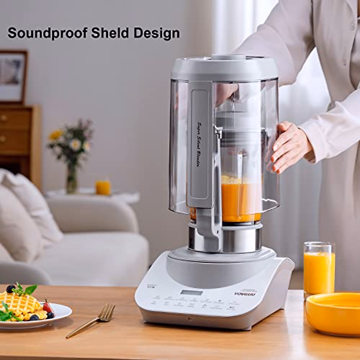 VOVGUU Quiet Blender Commercial Low noise Soundproof Heat Milk, Soup, Quiet Smoothie Blender 48oz./1.5L Self-Cleaning