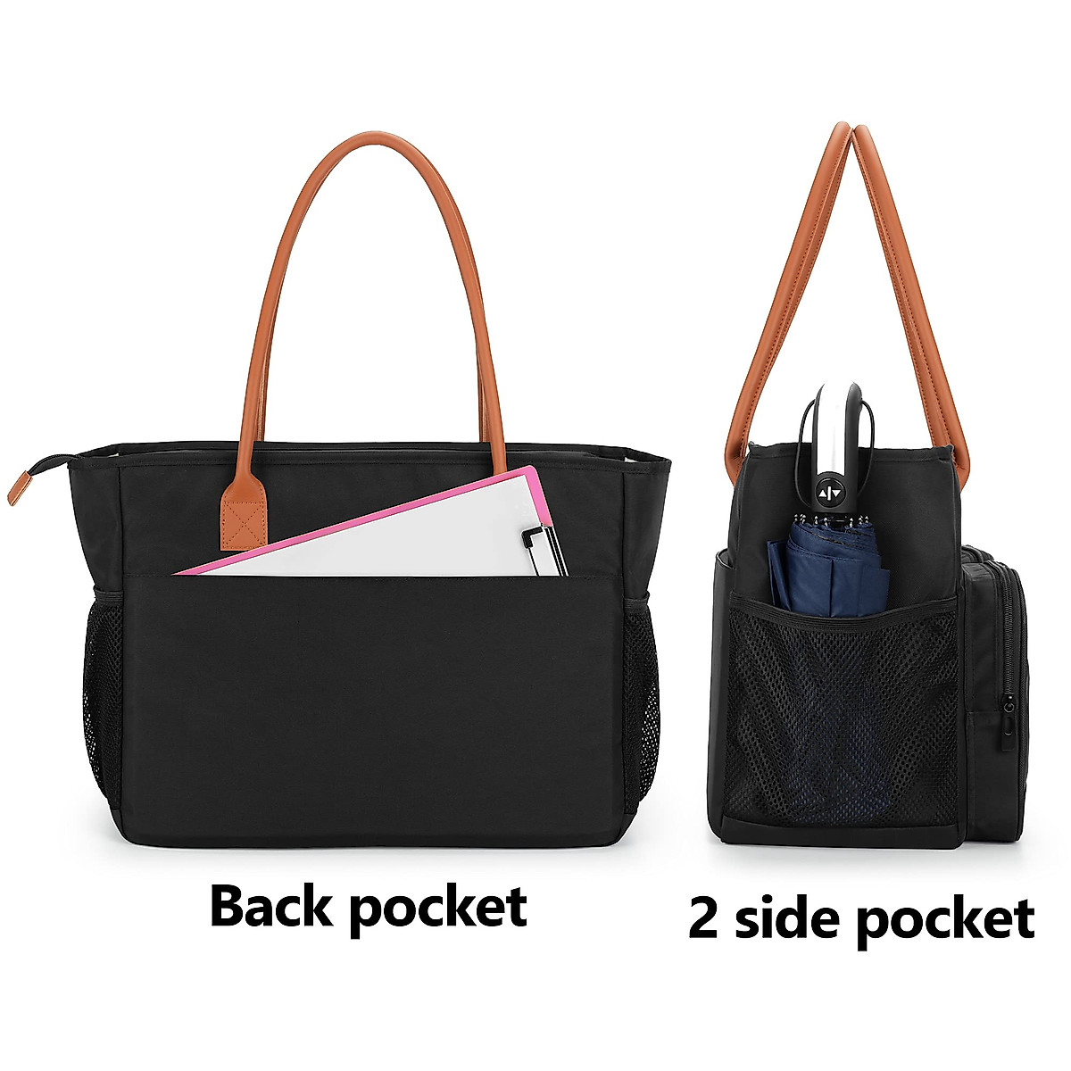 CURMIO Teacher Tote Bag for Women, Large Work Tote for Teachers, Laptop Messenger Bag for School, Black (Bag Only)