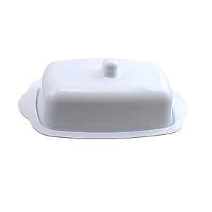 White Plastic Rectangle Butter Dish with Lid Easy Scoop, No Mess Lid Carry Handles and Knob Top BPA Free Holds Full American Bar of Butter