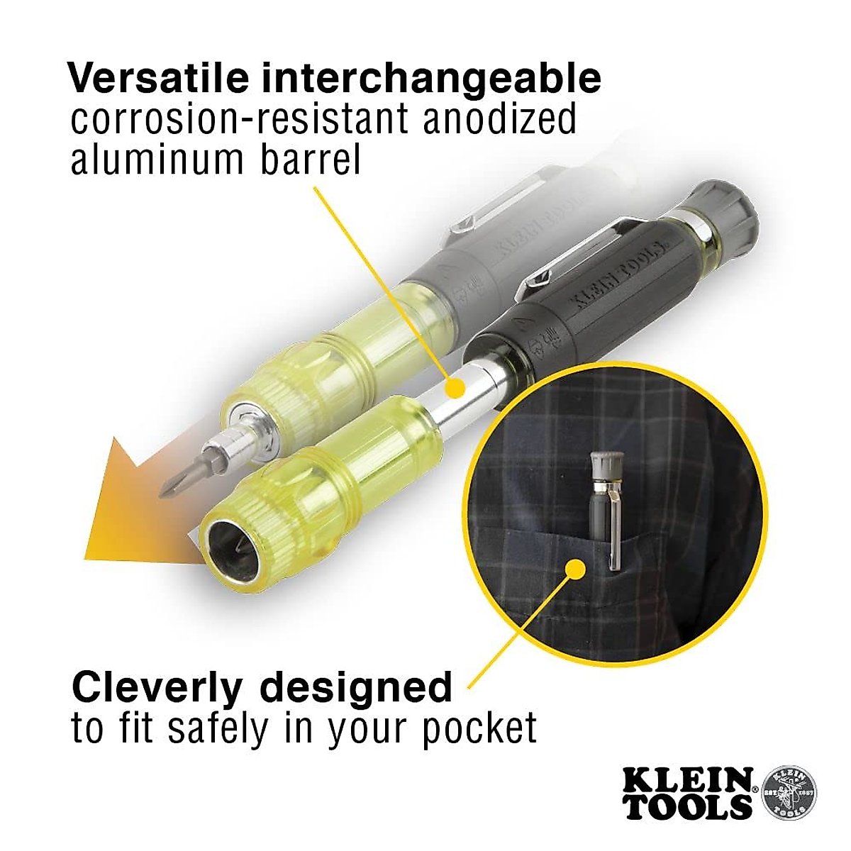 Klein Tools 2-in-1 Precision Screwdriver Set with Insulated Phillips and Slotted Bits + 4-in-1 Electronics Pocket Screwdriver