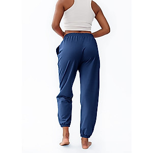 FLYEARTH Sweatpants for Women Cinch Bottom Lounge Comfy Athletic Joggers Running Trousers Drawstring Pants with Pockets Navy Blue