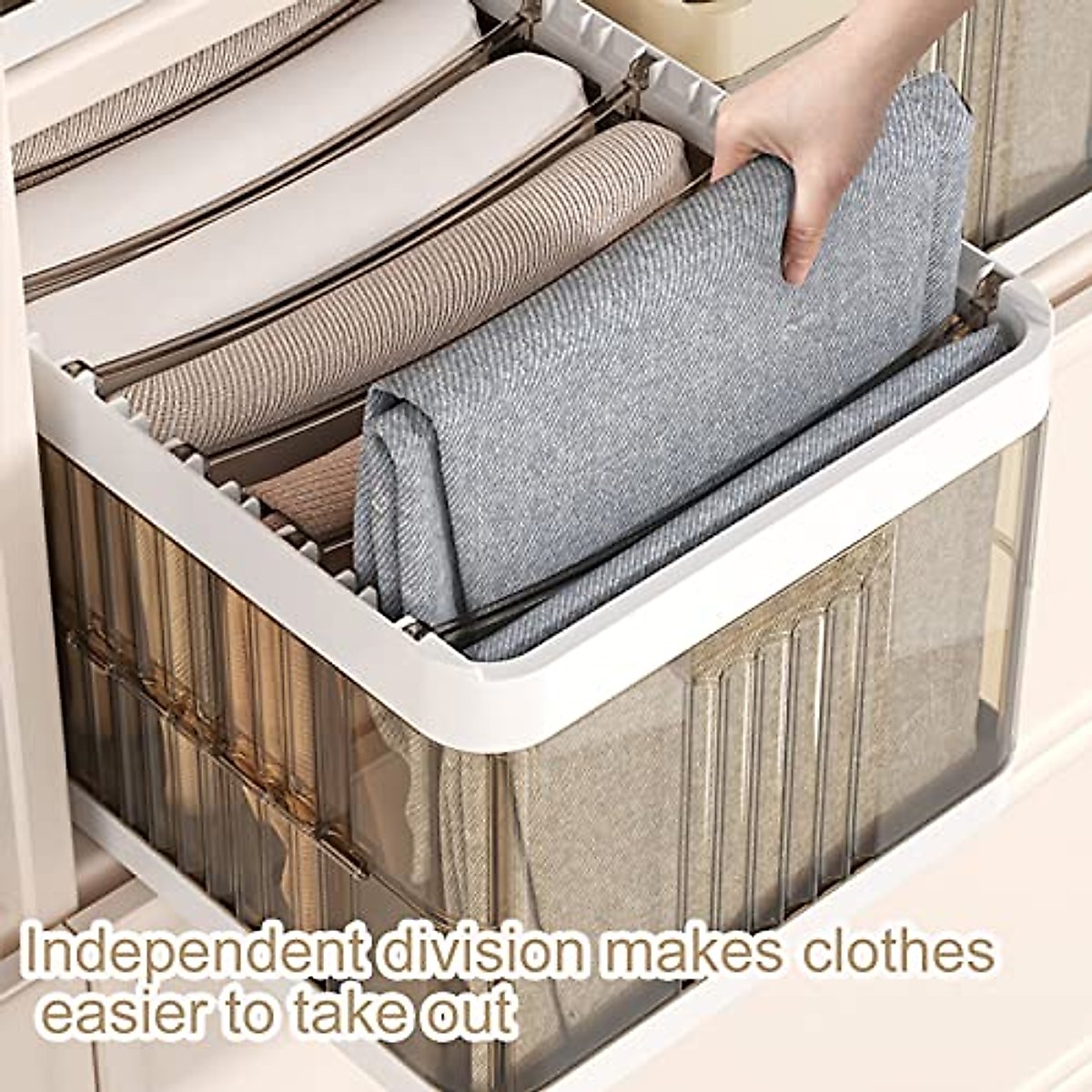 XIYAO 3 Pack Stackable Plastic Storage Bins with Lids, 20 Qt Foldable Cube Closet Organizers and Storage Box with 7 Removable Partitions, Larger Clear Storage Boxes for Clothes, Toys, Blanket