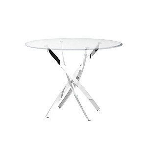 Pvillez Contemporary Dining Table, 36" Round Tempered Glass, Stainless Steel Base, Seats 4, Clear Kitchen Table for Dining