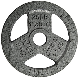 Yes4All Tri-Grip Handles Olympic Weight Plates/Cast Iron Weight Plates, Suitable for Barbell Exercises, Strength, Flexibility Training - 25LB (Single)
