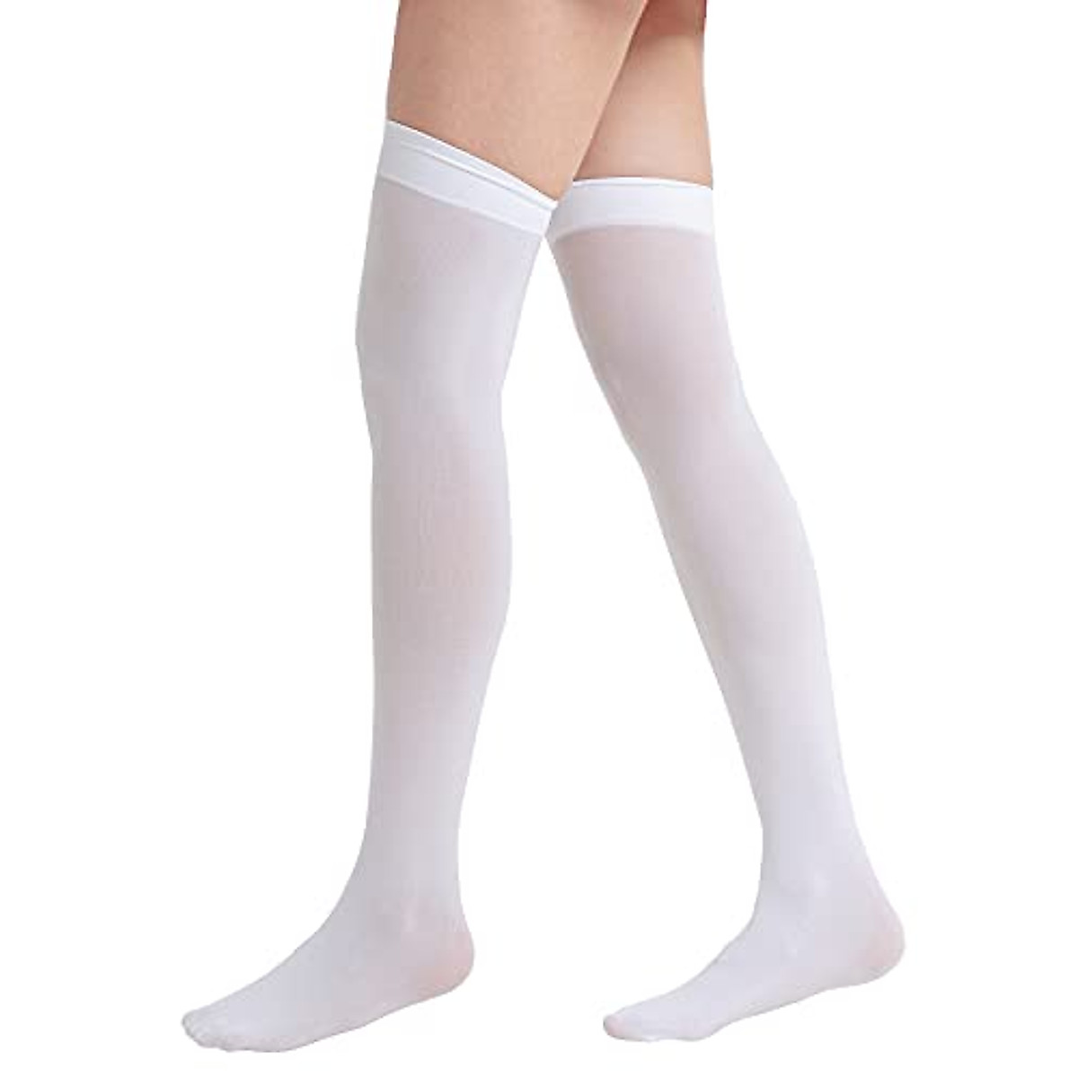 Lastclream Women Costume Thigh High Silk Stockings for Girls Over Knee Socks Cosplay Knee High Hosiery (White)