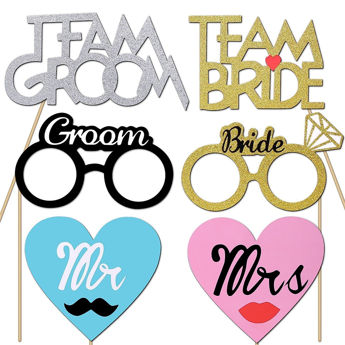 Kotbs 52pcs Wedding Photo Booth Props, Bachelorette Party Photo Booth Prop Kit for Bridal Shower, Engagement and Valentines Party, Photobooth Props Wedding Party Supplies