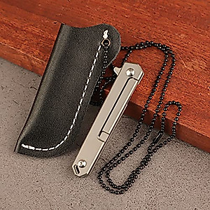Samior S08 Mini Slim Flipper Folding Scalpel Neck Knife with 10pcs #24 Blades, Titanium Handle with Frame Lock, Utility EDC Keychain Pocket Knives with Leather Sheath